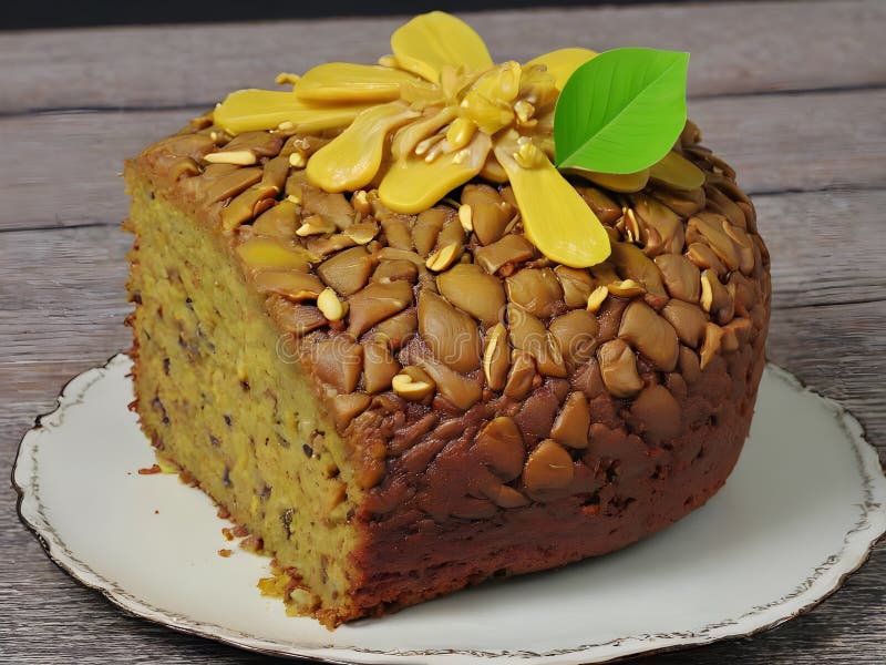 Sponge Style Jackfruit Tart Cake with Small Pieces of Fruit Decorating ...