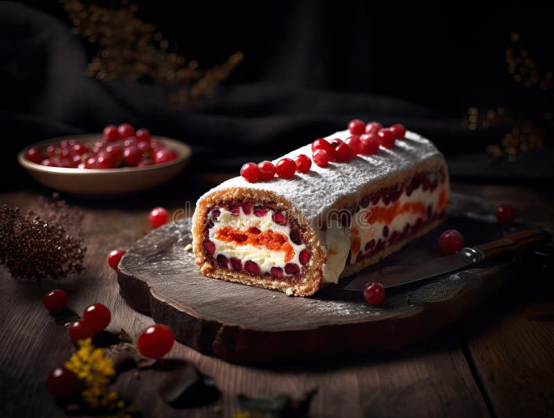 Sponge Swiss Roll with Fresh Fruits. Generaive AI Stock Illustration ...