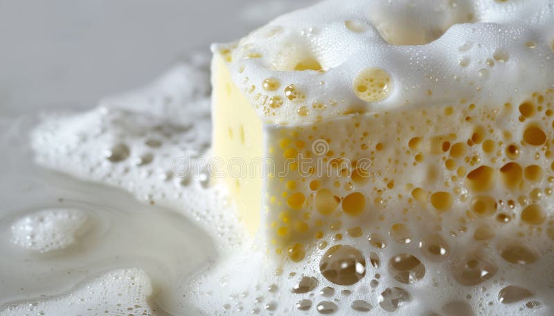 Sponge with White Soap Suds Scrubbing Stock Image - Image of soapy ...