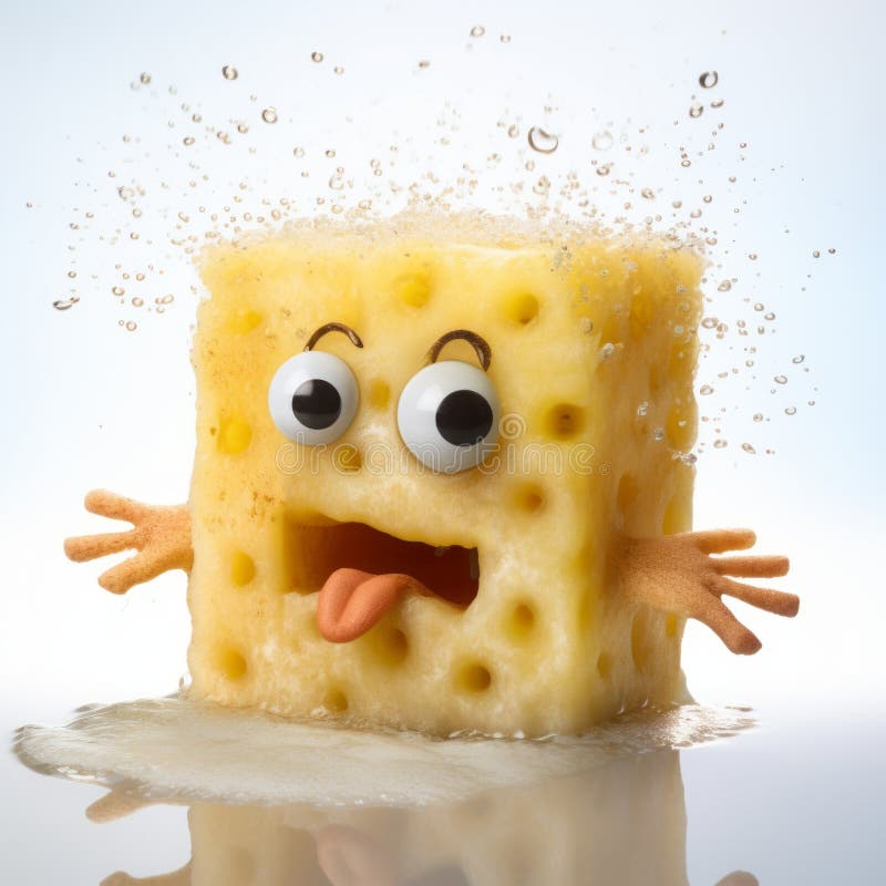 Spongy Sponge Block with Faces and Tongue Sticking Out Stock ...