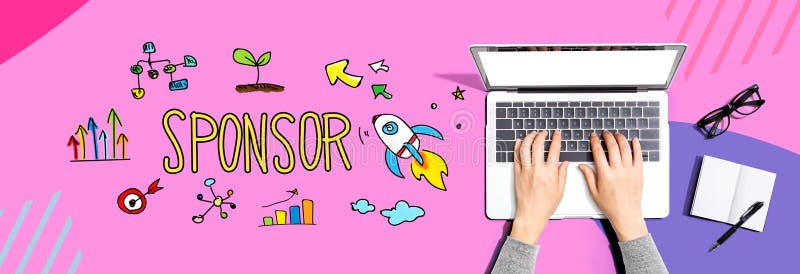 Sponsor with Person Using a Laptop Stock Photo - Image of donate ...