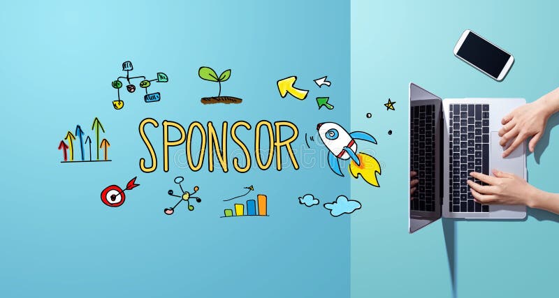 Sponsor with Person Working with Laptop Stock Illustration ...