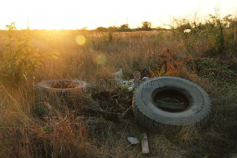 Spontaneous Dump Discarded Tires and Household Rubbish . Garbage Dump ...