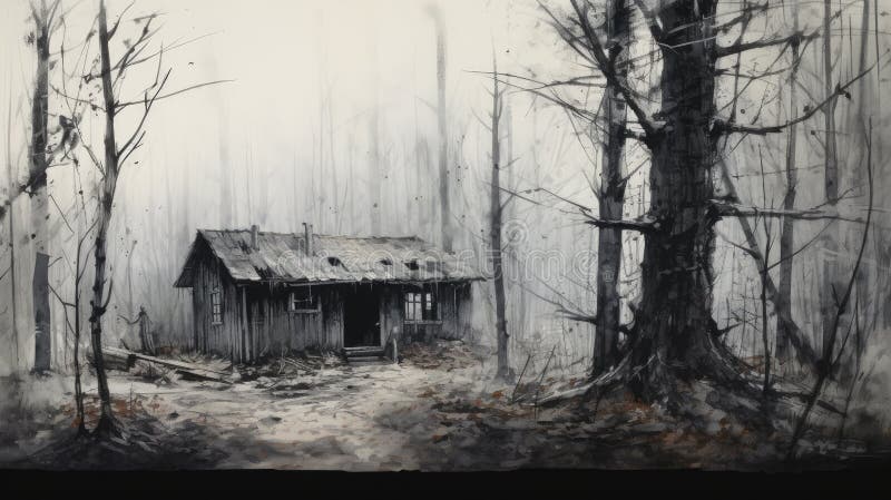 Abandoned Cabin in the Woods at Night AI Generated Stock Illustration ...