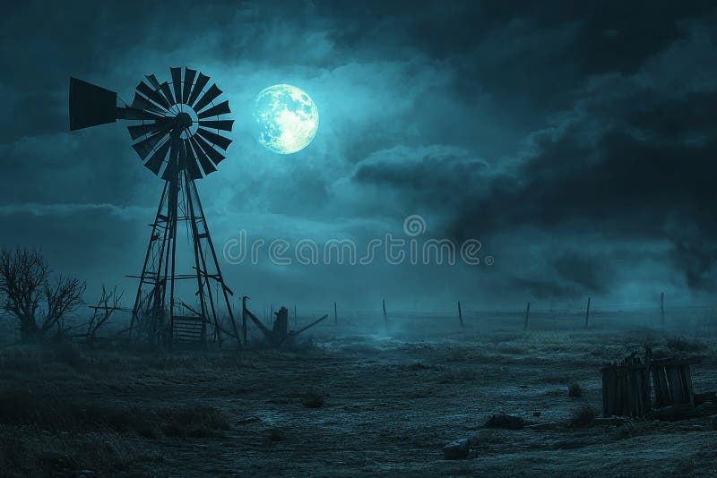 Spooky Abandoned Windmill Standing in a Desolate Landscape Stock Photo ...