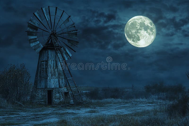 Spooky Abandoned Windmill Standing in a Desolate Landscape Stock Image ...