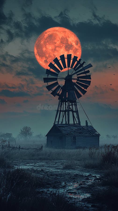 Spooky Abandoned Windmill Standing in a Desolate Landscape Stock Image ...