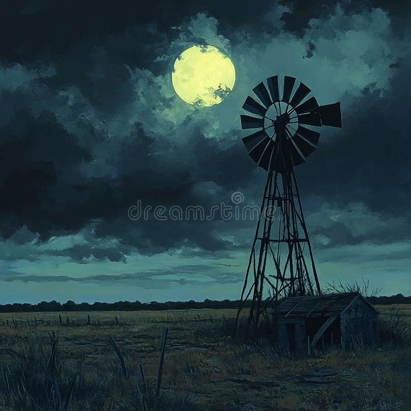 Spooky Abandoned Windmill Standing in a Desolate Landscape Stock Photo ...