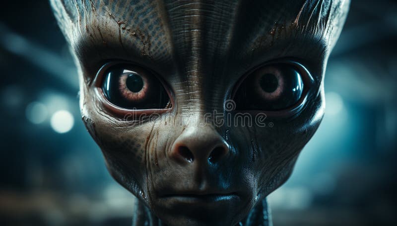 Spooky Alien Cyborg Looking at Camera in Darkness Generated by AI Stock ...