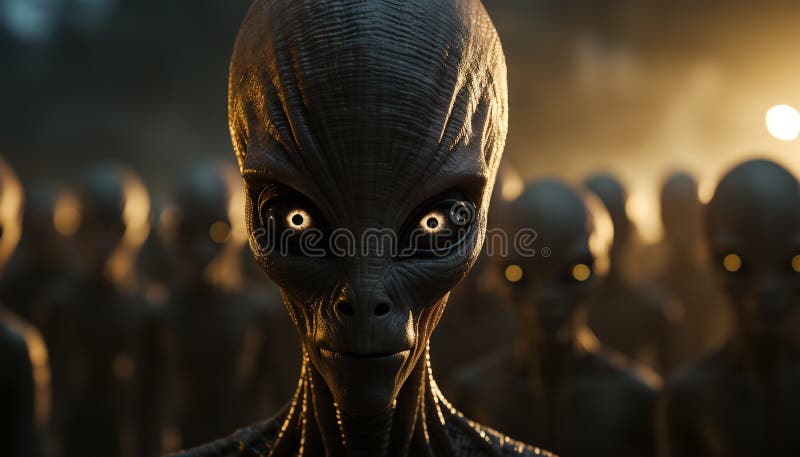 Spooky Alien Robot Looking at Camera in Dark Generated by AI Stock ...