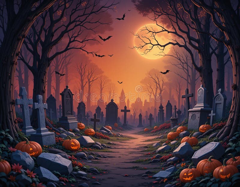 Spooky Animated Graveyard Forest Scene Haunted Halloween Background for ...