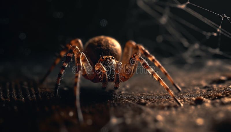 Spooky Arachnid Crawling on Small Spider Web Generated by AI Stock ...