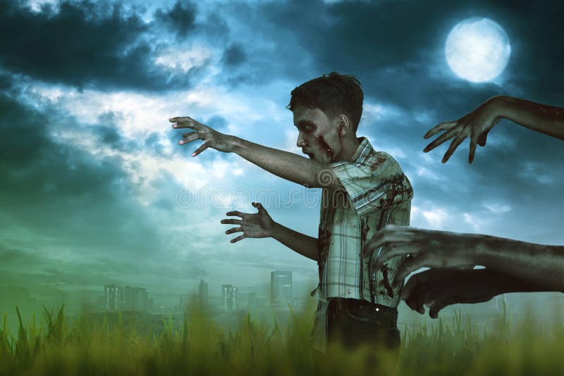 Spooky Asian Zombie Man Hand with a Claw Walking Around Stock Image ...