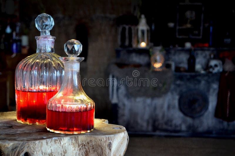 Spooky Background with Magic Potion. Blood Poisons. Stock Image - Image ...