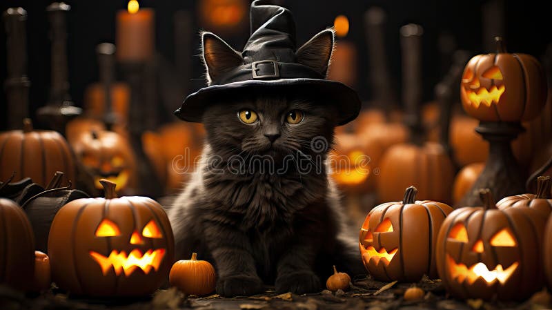 Spooky Black Cat Halloween Image AI Generated Stock Illustration ...
