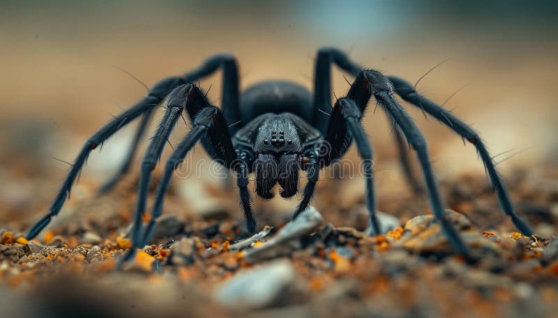 Spooky Black Spider, Sharp Leg, Looking at Camera Stock Illustration ...