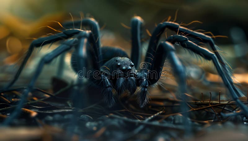 Spooky Black Spider, Sharp Leg, Looking at Camera Stock Illustration ...