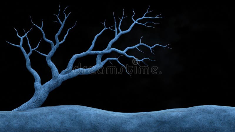 A Spooky Blue Tree Silhouette Against a Dark Background Evoking Mystery ...