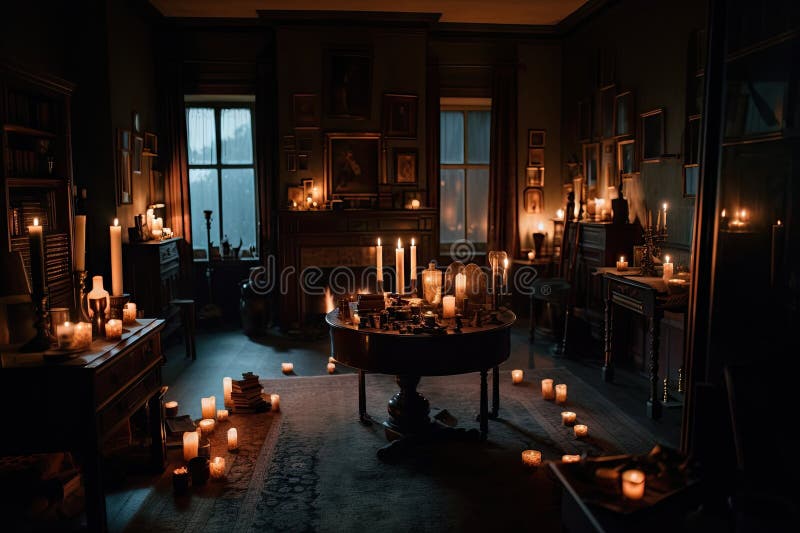 Spooky Candlelit Room with Flickering Flames and Hidden Surprises Stock ...