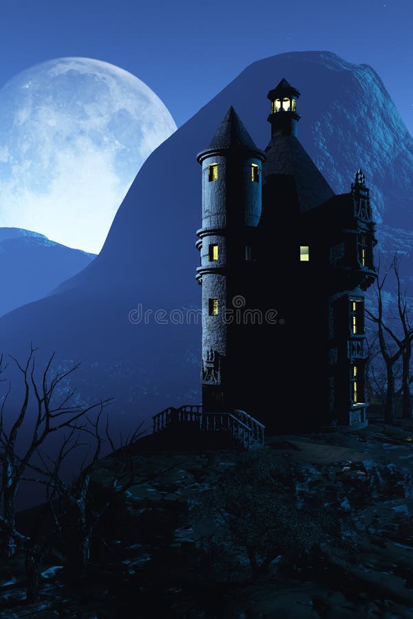 Spooky Castle stock illustration. Illustration of trees - 10823900