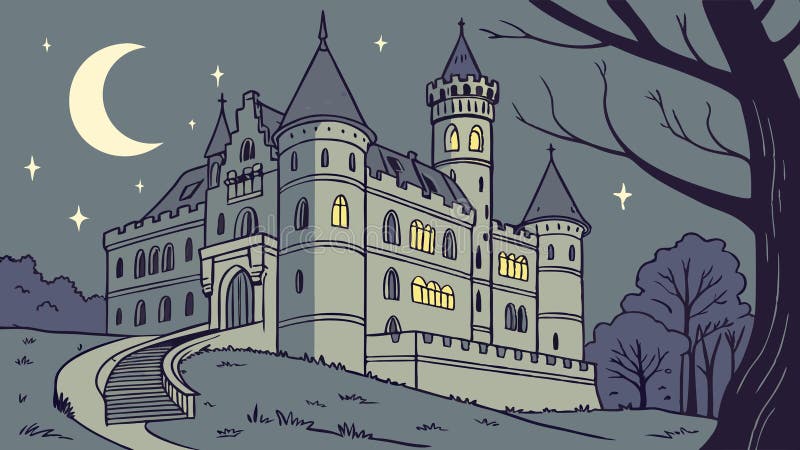 Spooky Castle Under Moonlight, Mysterious Gothic Architecture and Night ...