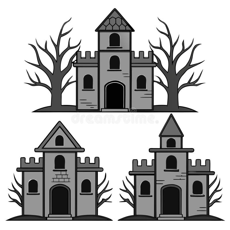 Spooky Castles Gothic Architecture Bare Trees Haunted Stock ...