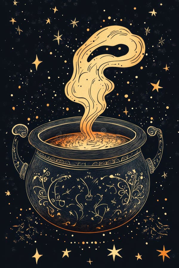 Spooky Cauldron Doodle with Bubbling Potion, Ideal for Halloween Decor ...