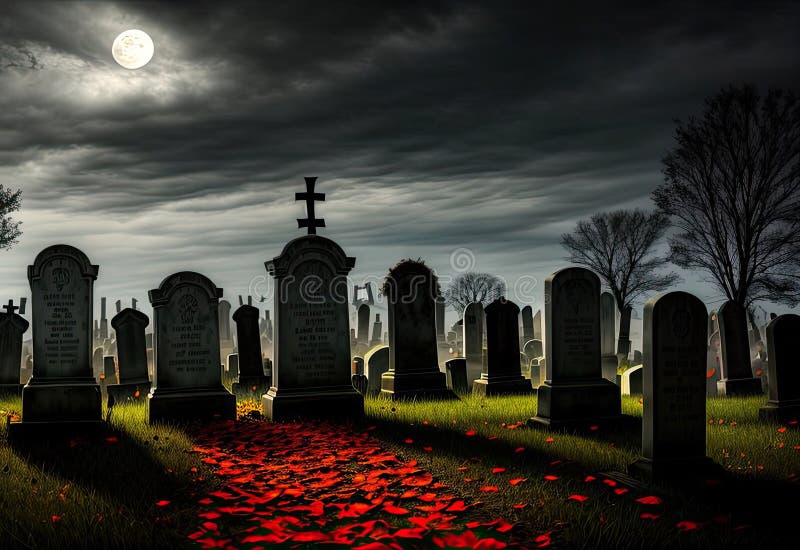 Spooky Cemetery Scene: Eerie Backgrounds. Stock Illustration ...