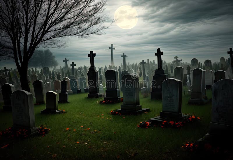 Spooky Cemetery Scene: Eerie Backgrounds. Stock Illustration ...