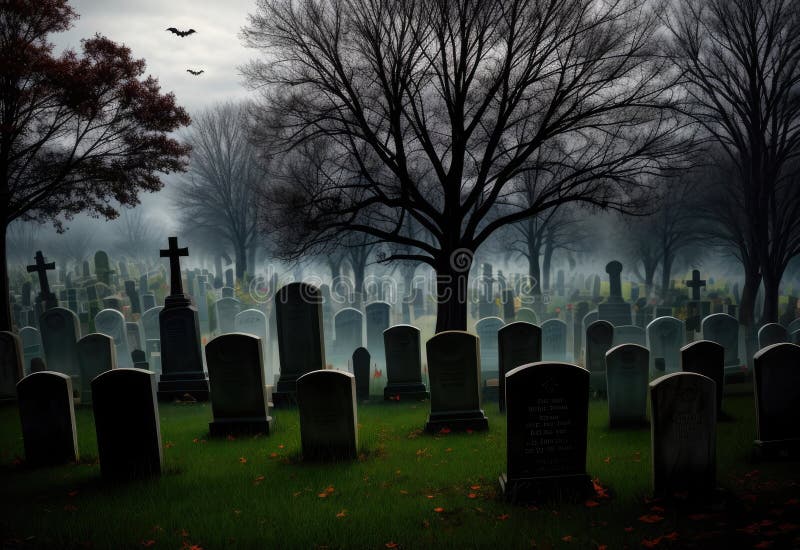 Spooky Cemetery Scene: Eerie Backgrounds. Stock Illustration ...