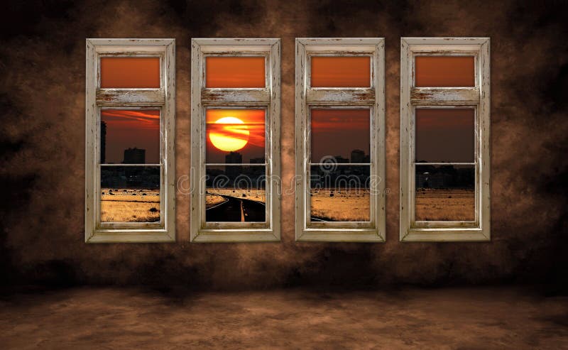 Spooky City View at Sunrise Stock Photo - Image of gloomy, windows: 7365090