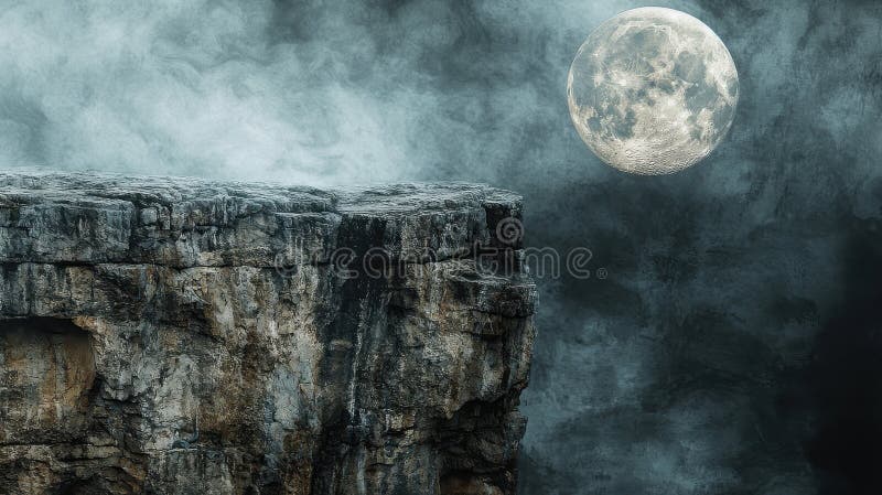 Spooky Cliff Under Full Moonlight at Night Stock Illustration ...