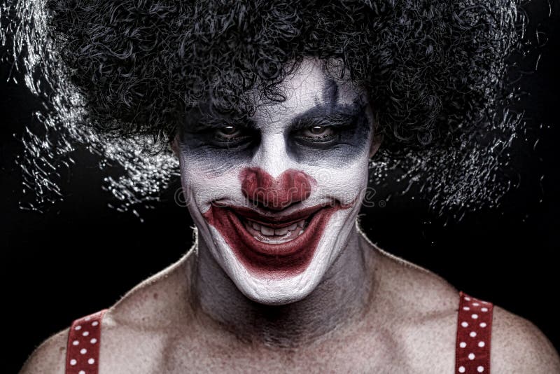 Spooky Clown Portrait on Black Background Stock Image - Image of goth ...