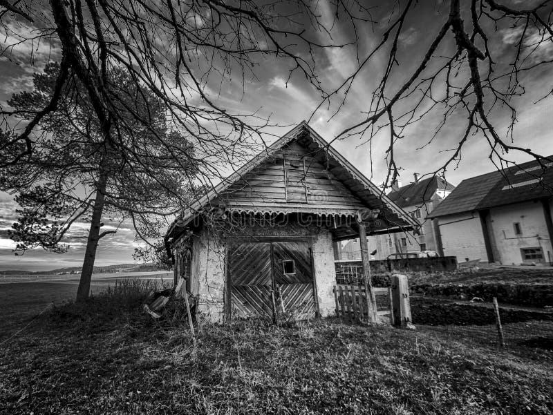 Spooky Cottage in Black and White Stock Photo - Image of halloween ...