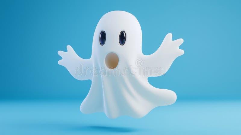 Spooky 3D Ghost with a Surprised Expression a Realistic Flying Specter ...