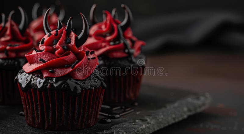 Spooky and Delicious Devil S Food Cupcakes Stock Illustration ...