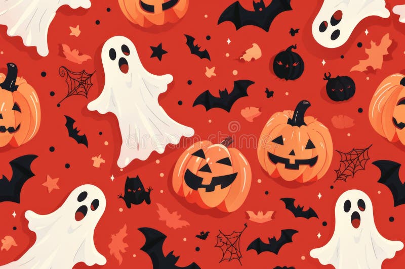 A Spooky Design Featuring Halloween Pumpkins and Ghostly Shapes Stock ...