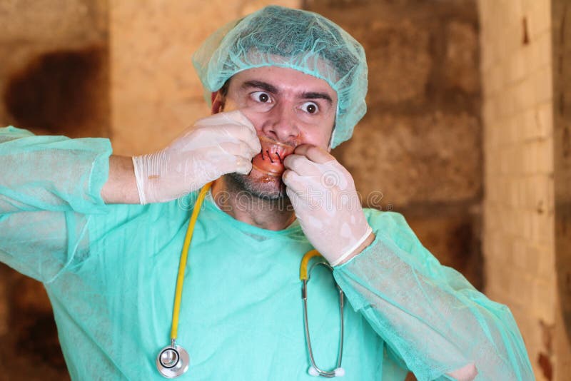 Spooky Doctor with Stitched Mouth Stock Photo - Image of horror, creepy ...
