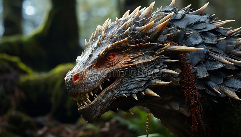 Spooky Dragon Lizard with Sharp Teeth in Tropical Rainforest Generated ...