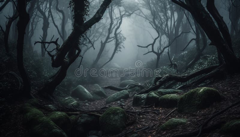 Spooky Forest, Dark Mystery, Horror in Nature Generated by AI Stock ...