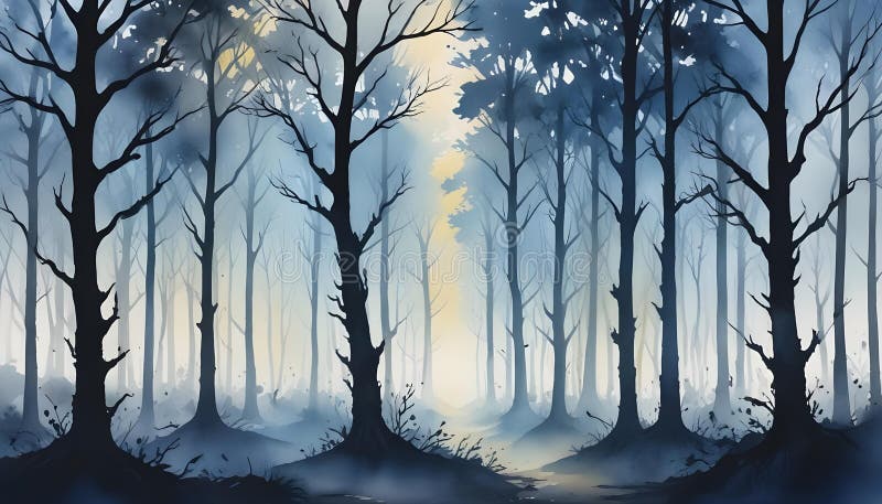 Spooky Forest at Dusk with Twisted Trees, Creeping Shadows, and Mist ...