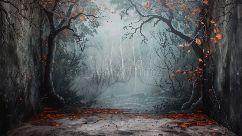 Spooky Forest Halloween Backdrop Stock Illustration - Illustration of ...