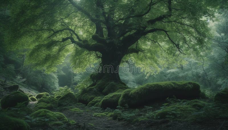 Spooky Forest Mystery Ancient Tree Trunk Casts Evil Shadow Generated by ...