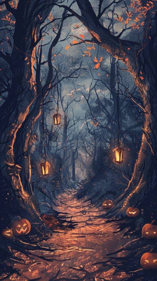 Spooky Forest Path Layout Background Stock Illustration - Illustration ...