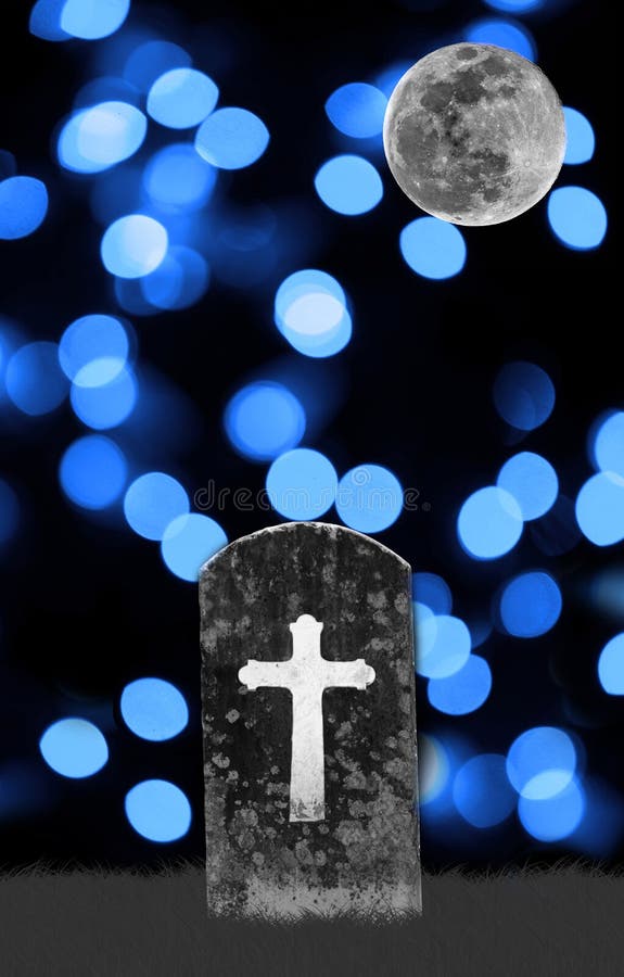 Spooky Full Moon and Cemetary Stock Image - Image of moon, moonlight ...