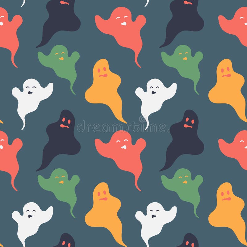 Spooky and Funny Colored Ghosts Seamless Pattern Stock Vector ...