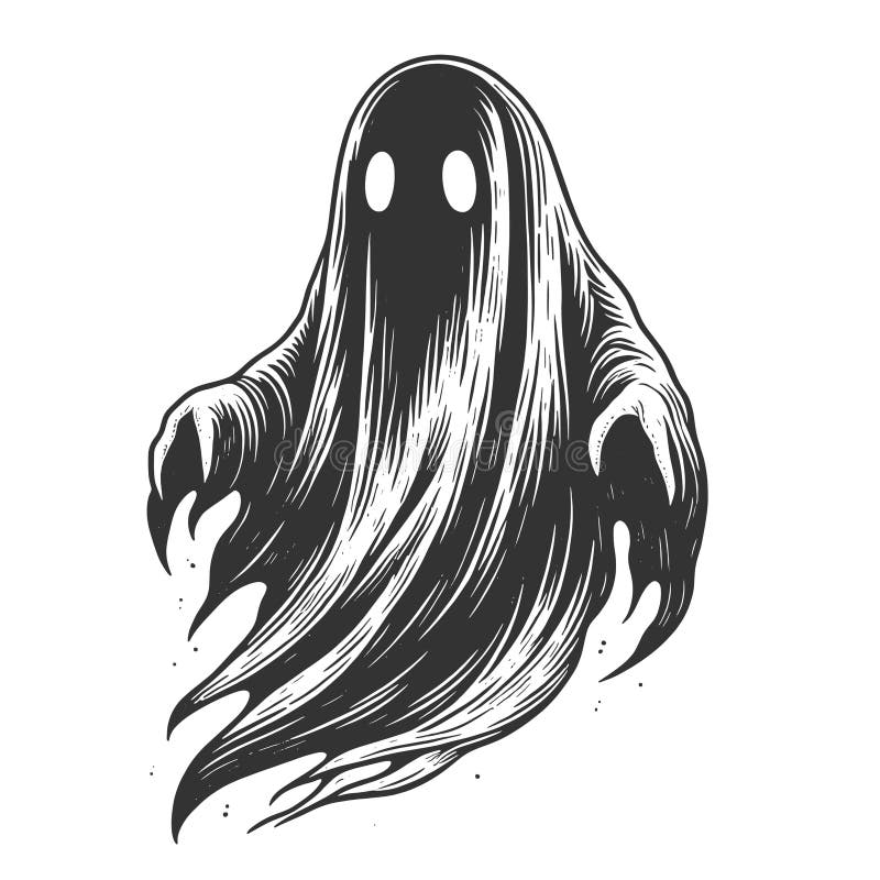 Spooky Ghost Character Engraving Vector Stock Vector - Illustration of ...