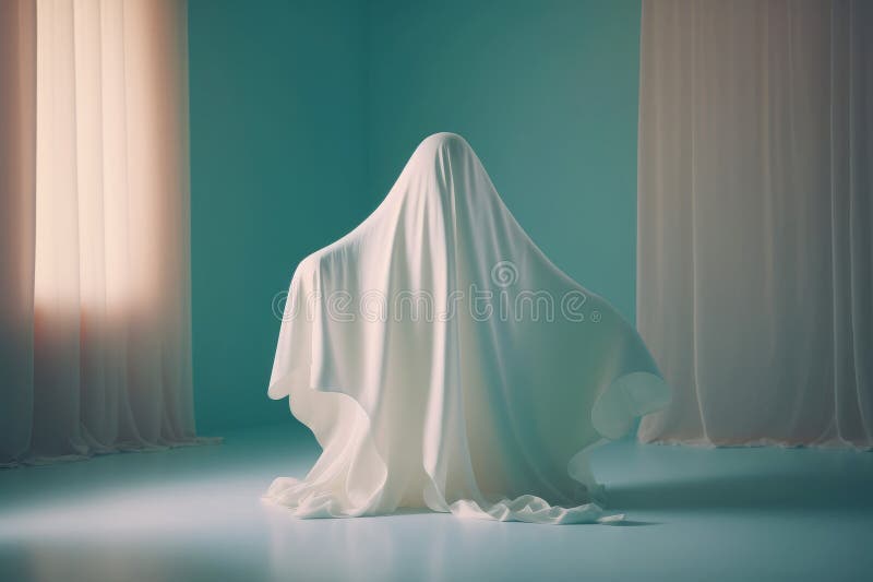A Spooky Ghost Figure Made from a Sheet in a Pastel Interior Room ...