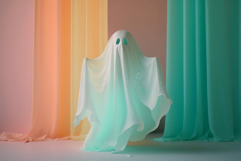 A Spooky Ghost Figure Made from a Sheet in a Pastel Interior Room ...