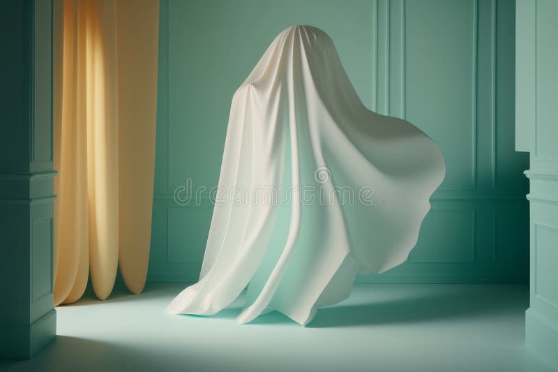 A Spooky Ghost Figure Made from a Sheet in a Pastel Interior Room ...